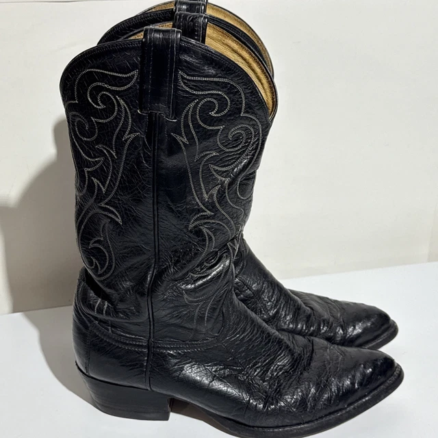 VINTAGE TONY LAMA Mens BLACK LEATHER Western COWBOY BOOTS Cap Toe 9.5D ...