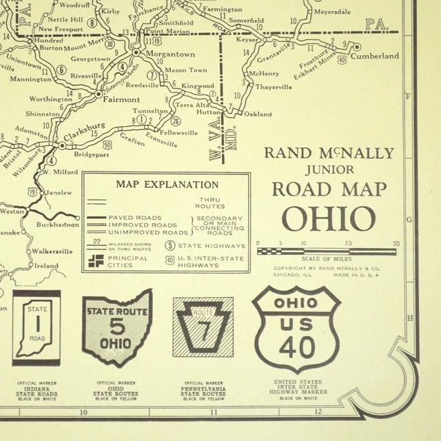VINTAGE OHIO AUTO Trails Map Highway LARGE US Route 40 Antique Road ...