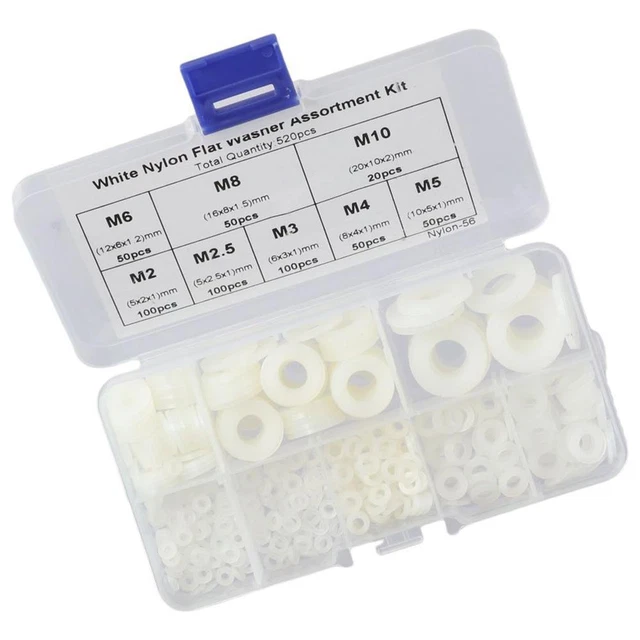 520PCS M2 M2.5 M3 M4 M5 M6 M8 M10 Nylon Washers Sealing Washers ...