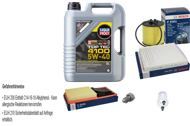 BOSCH INSPECTION SET 5L Huile Liqui Moly Top Tec 4100 5W-40 pour VW Polo 1.4 1.6 EUR 125,65 ...