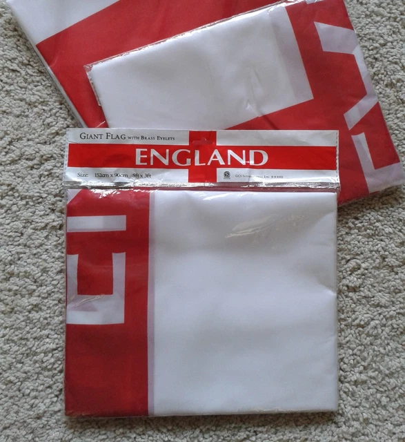 2 LARGE FLAGS ST GEORGE CROSS FOOTBALL WORLD CUP FLAG 5 ft x 3 ft R158 ...