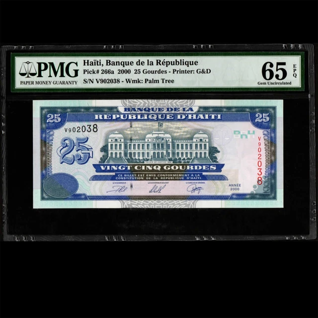 BANQUE DE LA Republique d´ Haiti 25 Gourdes 2000 PMG 65 GEM UNC EPQ P ...