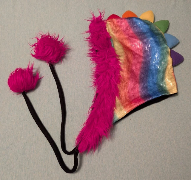 RAINBOW FAUX FUR Sequin Spirit Hood Dragon Rave Festival Animal Hat ...