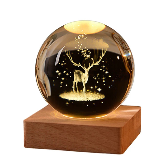 3D ENGRAVED SMALL Glass Ball Decor USB Charging for Bedroom Decor ...