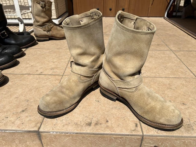 RED WING MEN'S US9 D Engineer Biker Boots 8268 Beige Suede Rough-out ...