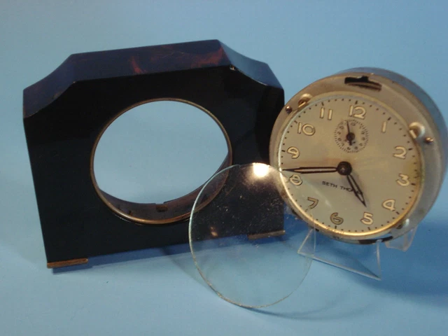 VINTAGE SETH THOMAS BAKELITE Brown Swirl Deco Table Alarm Clock Parts ...