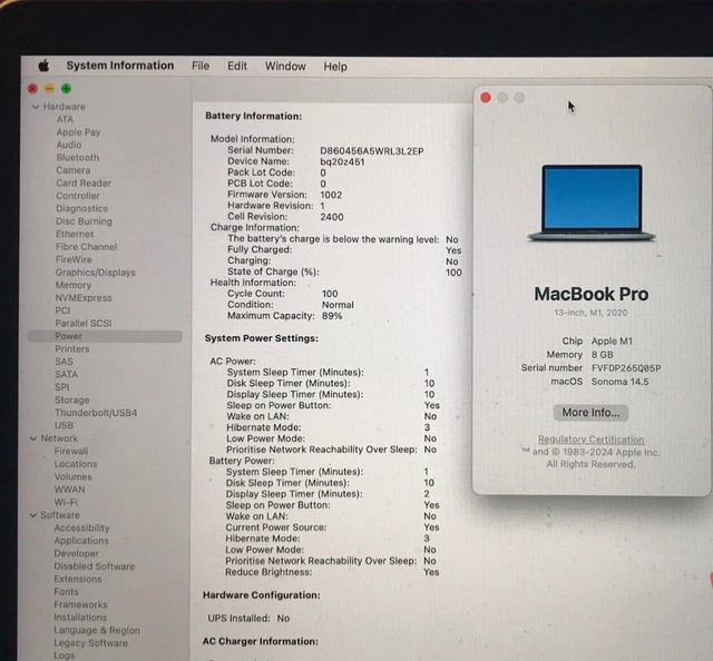 APPLE MACBOOK PRO 13" A2338 EMC 3578 Logic Board M1 1TB SSD 8GB RAM ...