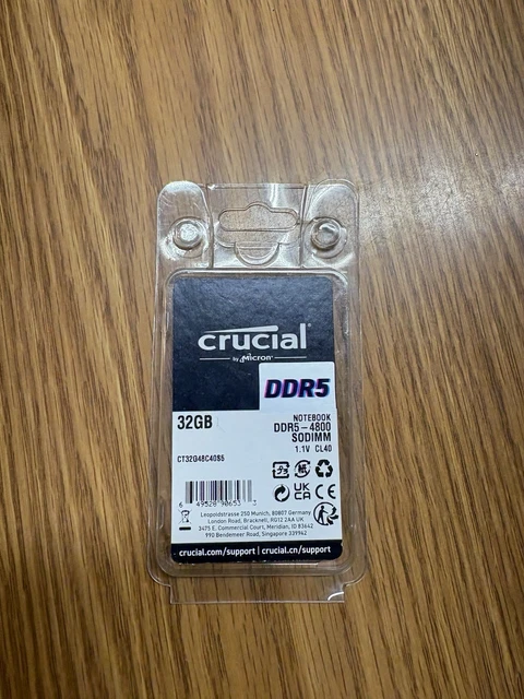 CRUCIAL 32GB DDR5 4800MHz CL40 CT32G48C40S5 LAPTOP MEMORY $250.00 ...