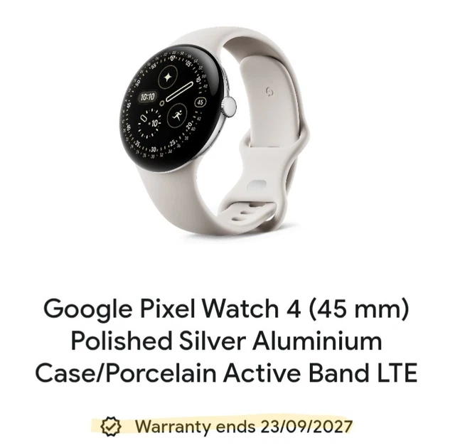 GOOGLE PIXEL WATCH 4 LTE Porcelain Band 45mm UK Model 2027 WARRANTY £ ...