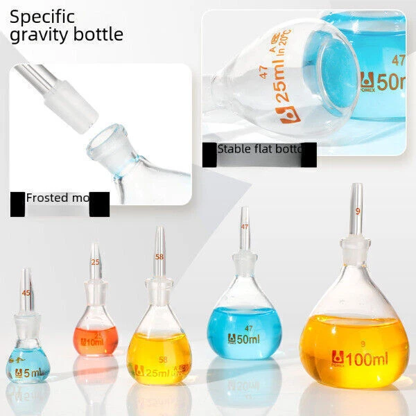 LABORATORY GLASSWARE: TRANSPARENT Pycnometer Bottle Specific Gravity ...