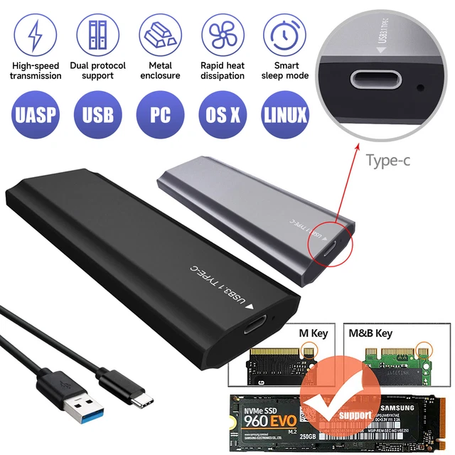 M2 NVME PCIE SSD Hard Disk Case Enclosure M.2 to USB/Type-C 3.1 GEN2 ...