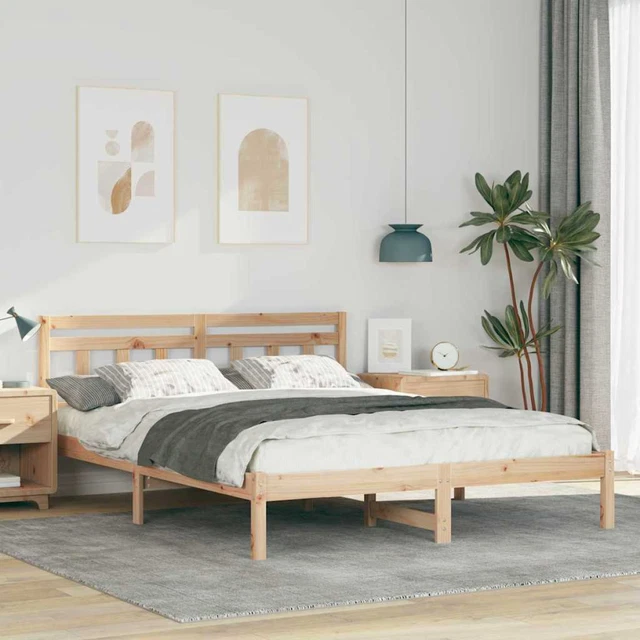 BED FRAME SOLID Pine Wood Brown 205.5x80.5x80.5cm Headboard Sturdy Space-saving £170.33 ...