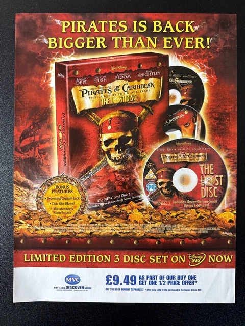 PIRATES OF THE Caribbean - Disney - Magazine Movie Advert 9X12" [M186 ...