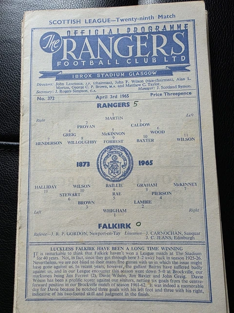 20 X RANGERS Home Programmes Season 1964/65 some writing, one signed £ ...