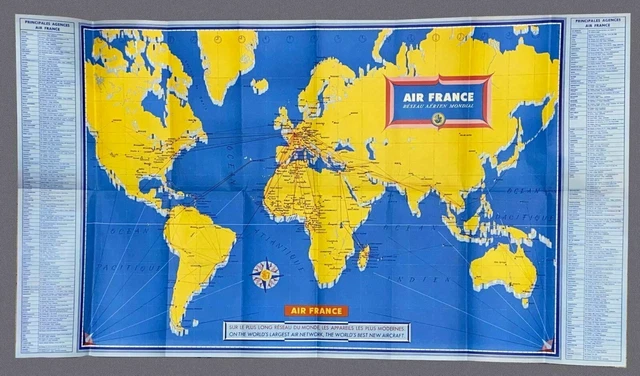 AIR FRANCE VINTAGE Airline Route Map & Flight Guide Brochure 1956 ...