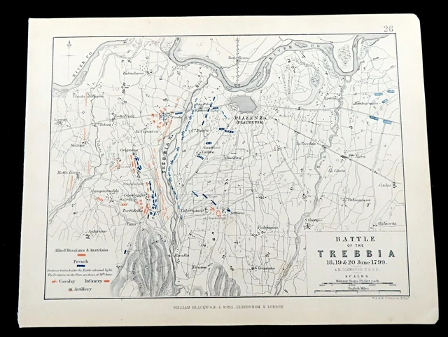 BATTLE OF TREBBIA Map Napoleonic Wars Nepoleon Military Antique ...
