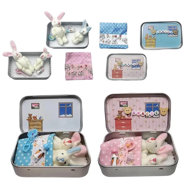 TINY EASTER BUNNY Plush Stuffed Animal Pocket Tin Toy Kids Easter Gift🐰 ...
