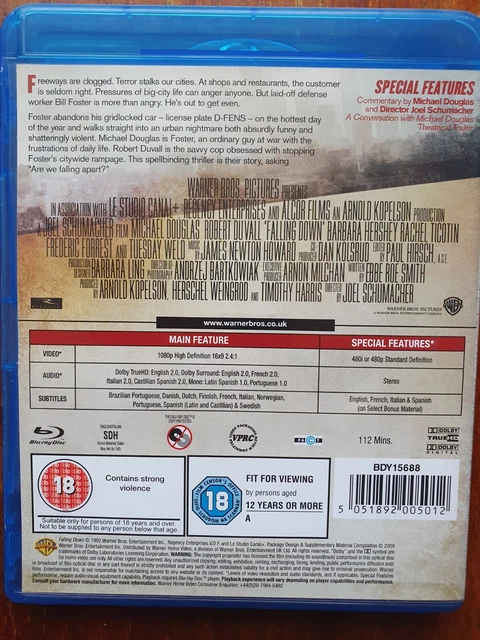 FALLING DOWN BLU ray REGION B UK 112mins Cert 18 1992 Film Michael Douglas EUR 9,86 - PicClick IT