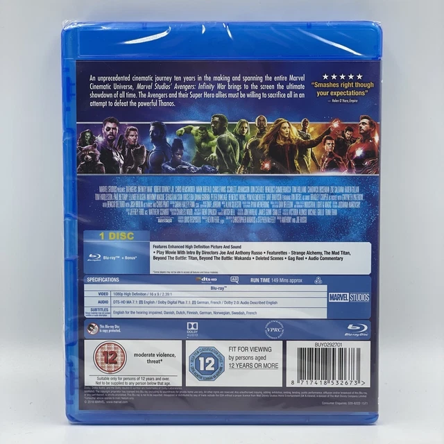 AVENGERS: INFINITY WAR [Blu-Ray] Marvel Studios • New & Sealed • UK ...