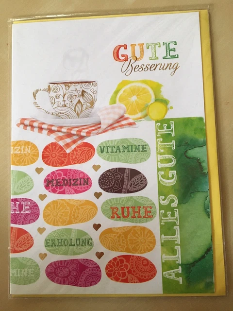 GUTE BESSERUNG KARTE Glückwunschkarte mit Umschlag Allgemein Grußkarte ...