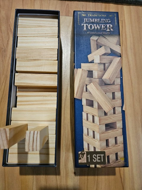 TUMBLING JENGA GAME: Wooden Stacking Block Tower for Adults & Party Fun ...