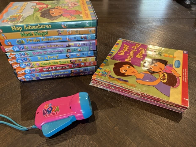 BIG LOT OF 21 DORA THE EXPLORER Books & DVD 2003 - 2011 With Flashlight ...