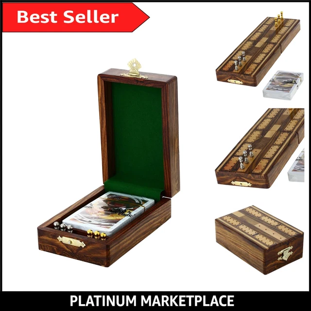 TRADITIONAL CRIBBAGE BOARD in Sheesham Wood with Complete Game Set for ...