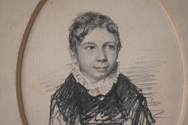 ANTIQUE GEORGIAN / Victorian Drawing Original Young Boy Child Portrait ...
