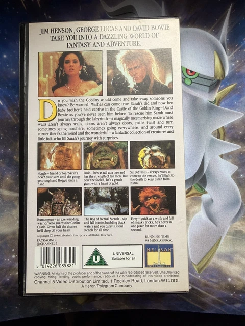 LABYRINTH DAVID BOWIE Channel 5 VHS Video 1986 £8.66 - PicClick UK