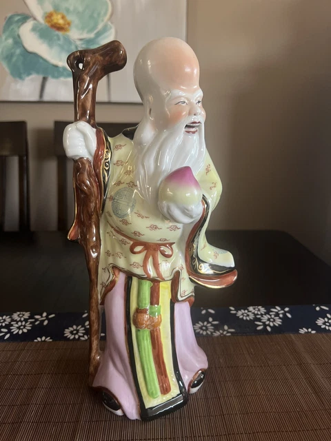 RARE VINTAGE CHINESE God of Longevity Shou 12.5” Tall Porcelain ...