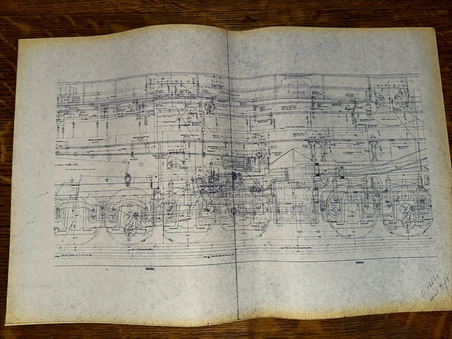 ORIGINAL VINTAGE RAILROAD Locomotive Train Blueprint Diagram Drawing 17 ...