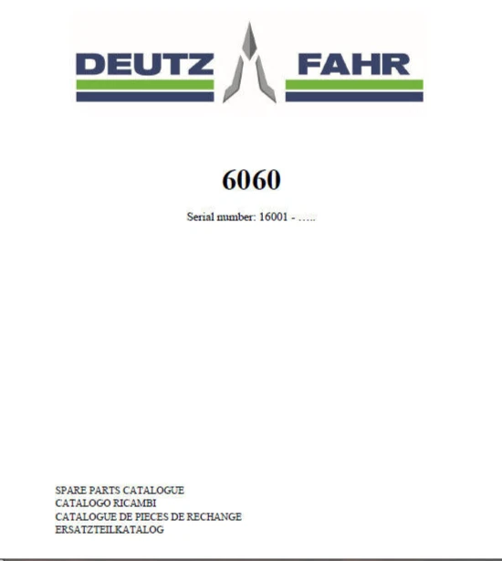 DEUTZ-FAHR 6060 (SN. 16001 - ......) catalogue pièces EUR 34,76 ...