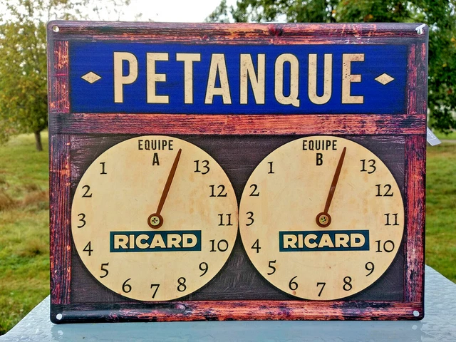 PLAQUE METAL pétanque Ricard avec compteurs points27x21,5cm,neuve,idée ...