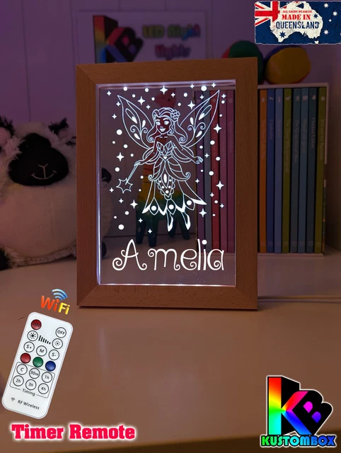 FAIRY PRINCESS PERSONALISED Name Timber Wood Frame Led Night Light Usb ...