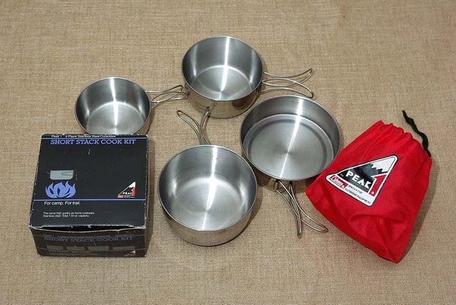 COLEMAN PEAK 1 Small Backpacking Short Stack Cook Pot Set in Stuff Sack ...