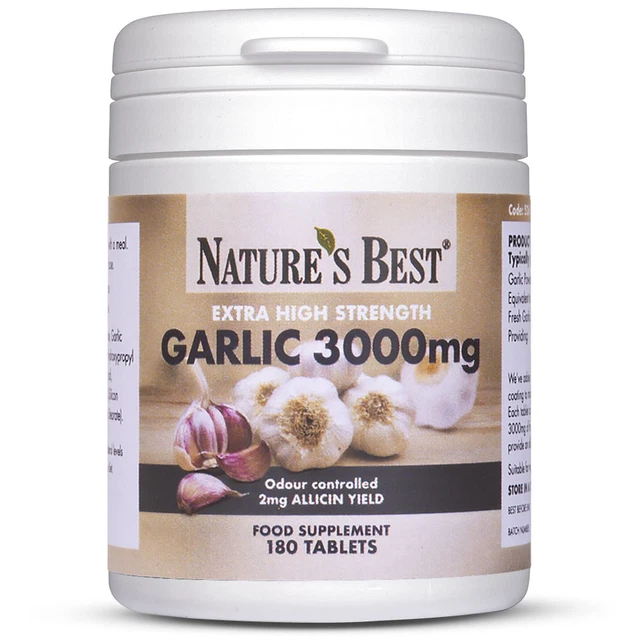 GARLIC TABLETS 3000MG - High Strength & Rich in Allicin – 180 Tablets ...