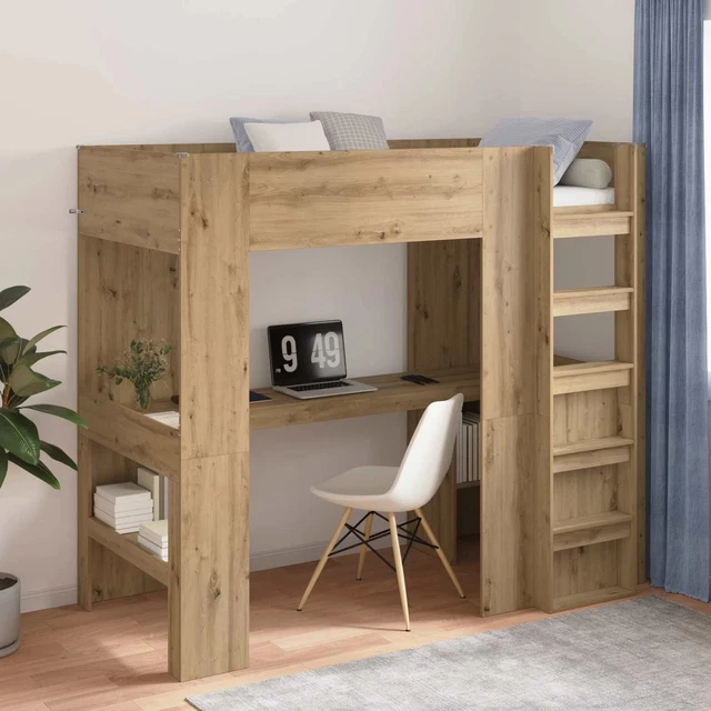LOFT BED FRAME with Desk with Storage Artisan Oak 80 x 200 cm vidaXL £ ...