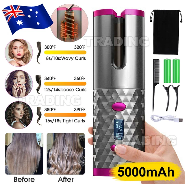 HAIR CURLER LCD Ceramic Cordless Auto Rotating Wireless Waver Curling ...