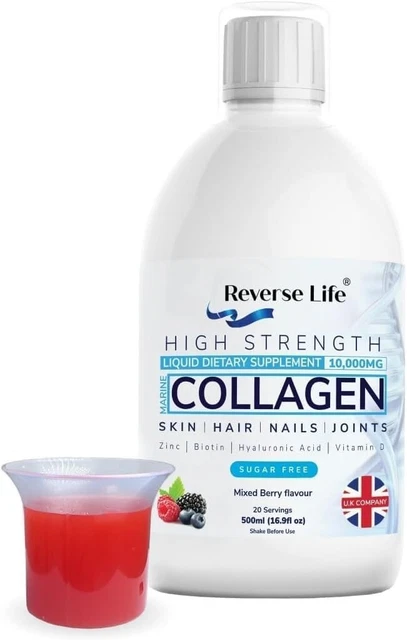 REVERSE LIFE MARINE Collagen Liquid Supplement Drink High-Strength 10 ...