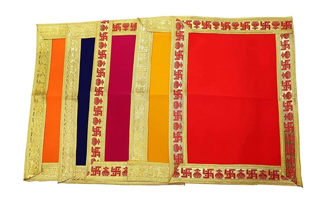 PUJA ASSAN VELVET Puja Cloth for Temple Pooja Ghar 10x13 inch Pack of 5 ...