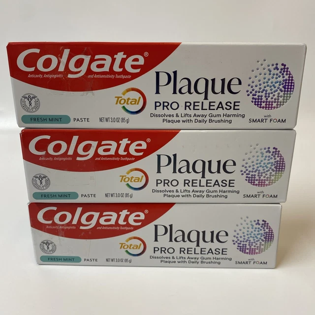 COLGATE TOTAL PLAQUE Pro Release Fresh Mint Toothpaste, 3.0 Oz (3 Pack ...