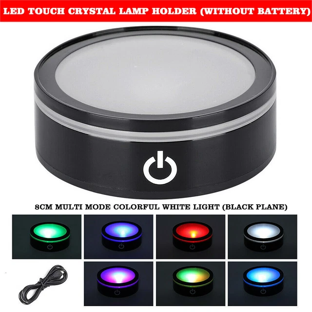 7 LED COLORFUL Crystal Light Base Electric Battery Display Stand Round ...