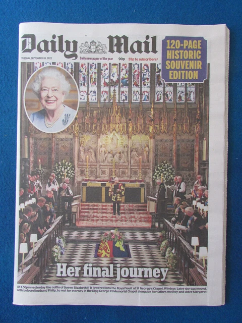 QUEEN ELIZABETH II STATE FUNERAL DAILY MAIL UK Newspaper 20/9/2022 £25. ...
