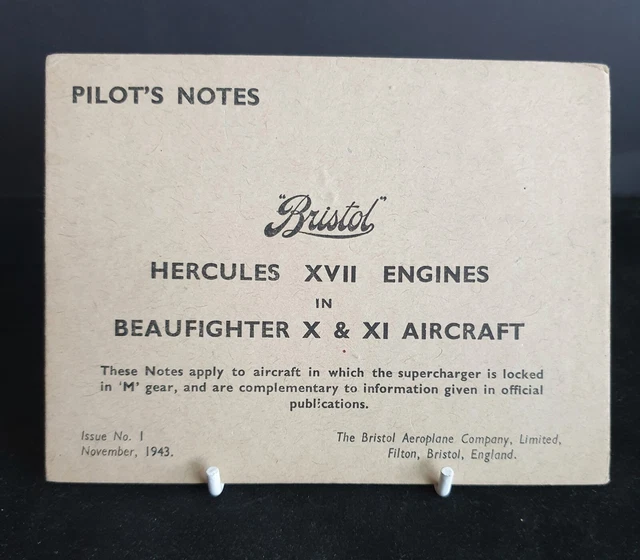 WW-II BRITISH RAF Pilot's Engine Notes for Bristol Beaufighter X & XI ...