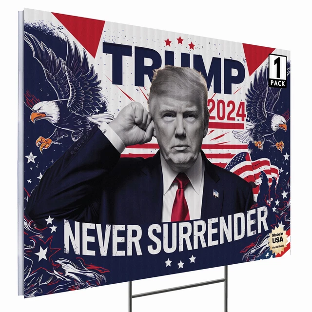 TRUMP 2024 YARD Signs with Stakes, "Trump 2024 Never Surrender" Yard ...