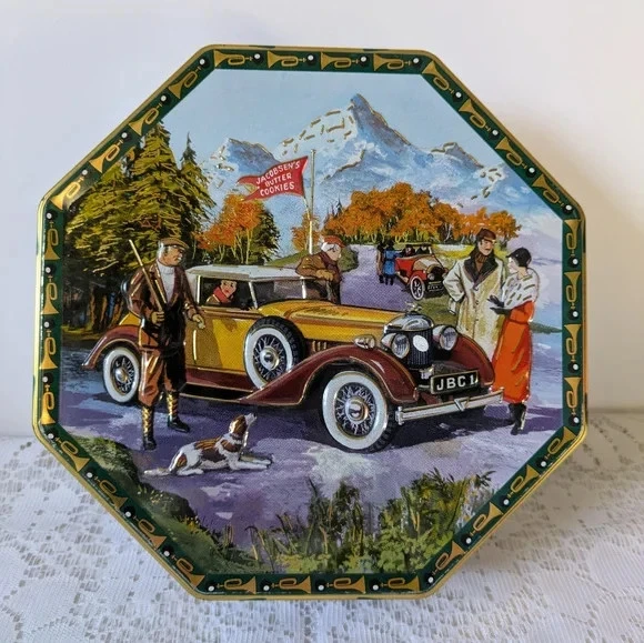 JACOBSENS CLASSIC CARS Danish Butter Cookie Biscuit Tin Embossed Autumn ...