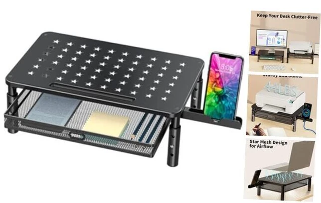 MONITOR STAND RISER with Metal Mesh Drawer, Height Adjustable with ...