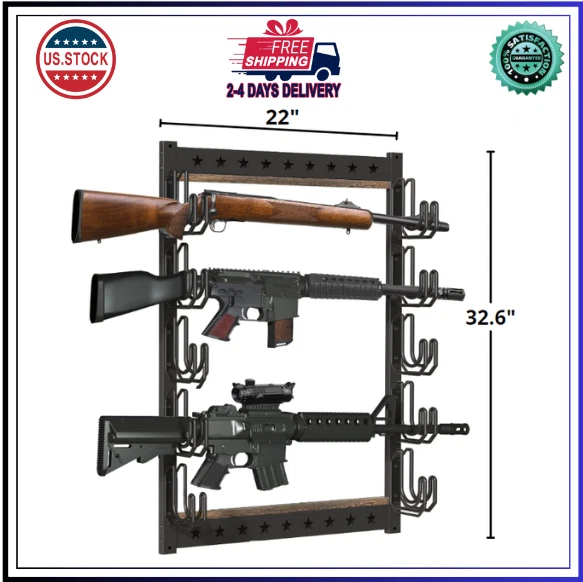 WALL MOUNT 5 Rifle Gun Rack Storage Shotgun Weapon Display Holder ...