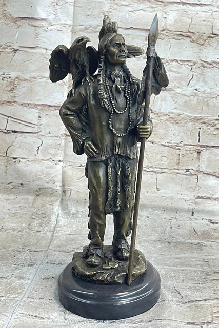 ORIGINAL MILO NATIVE Américain Avec Aigle Bronze Sculpture Marbre ...