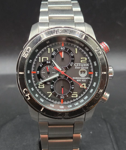 CITIZEN ECO-DRIVE CHRONOGRAPH Tachymeter WR100M Large Mens 45mm Quartz ...